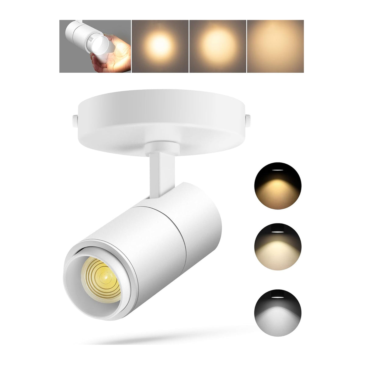 10W 3-Color Zoomable LED Ceiling Spotlight Flush Mount, 1000lm — VANoopee