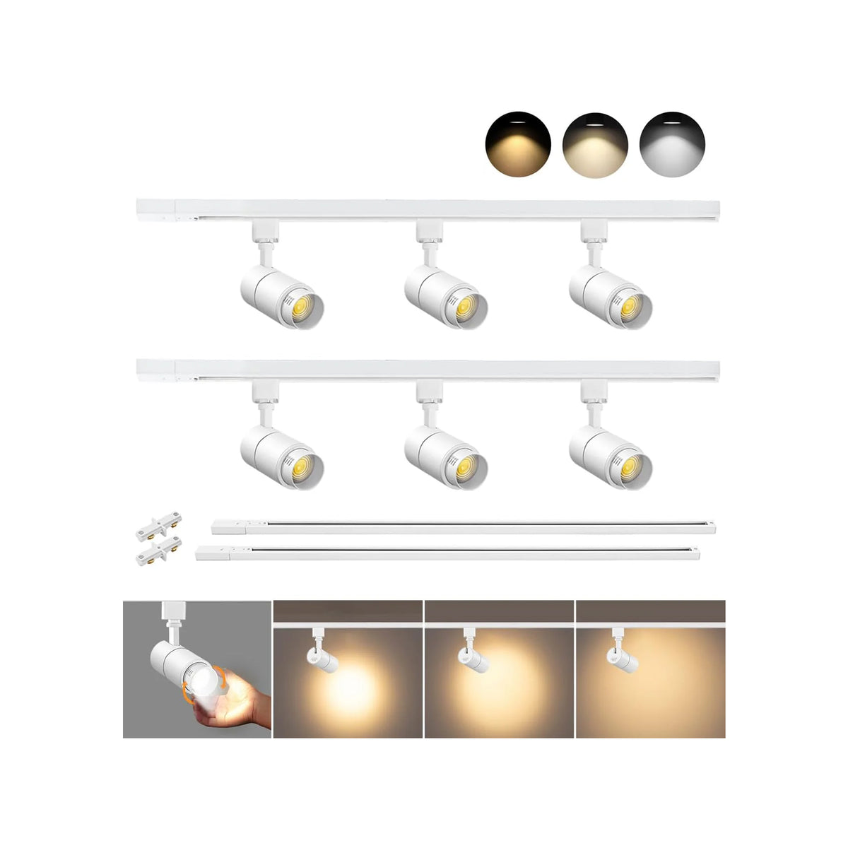 3-Color Zoomable 6 Light LED Track Lighting Kit with 6.6FT Track Rail ...